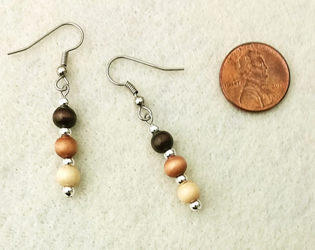 Lightweight stick earrings with natural wooden beads - Motley Mix Jewelry