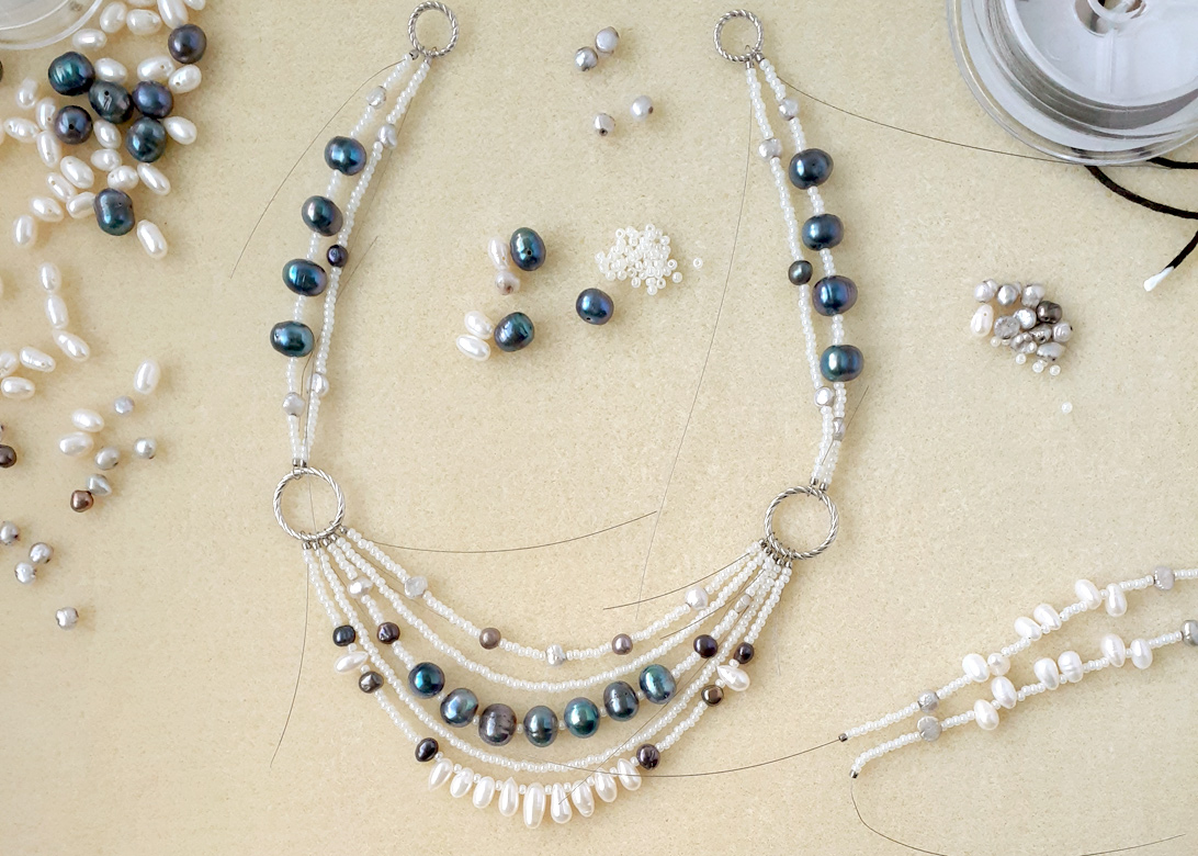 Necklace with many kinds of vintage fresh water pearls - Motley Mix Jewelry